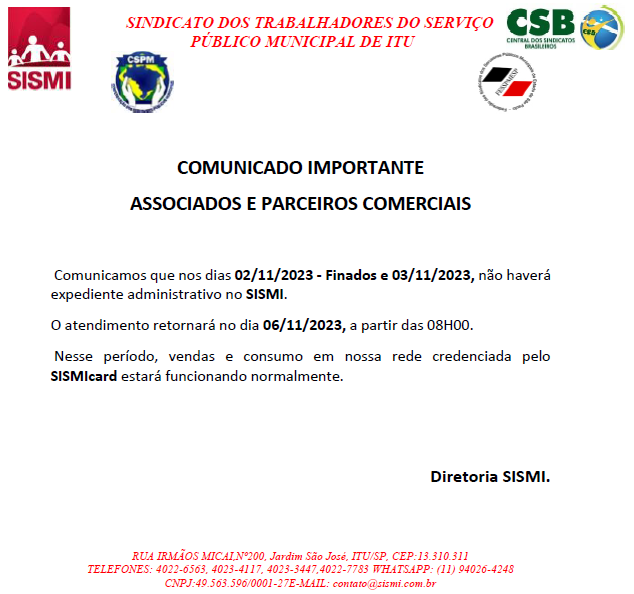 Comunicado! - Servidores Públicos de Itu